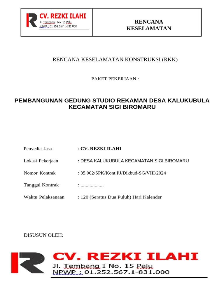 Rencana Keselamatan Konstruksi (RKK) : Pembangunan Gedung Studio ...