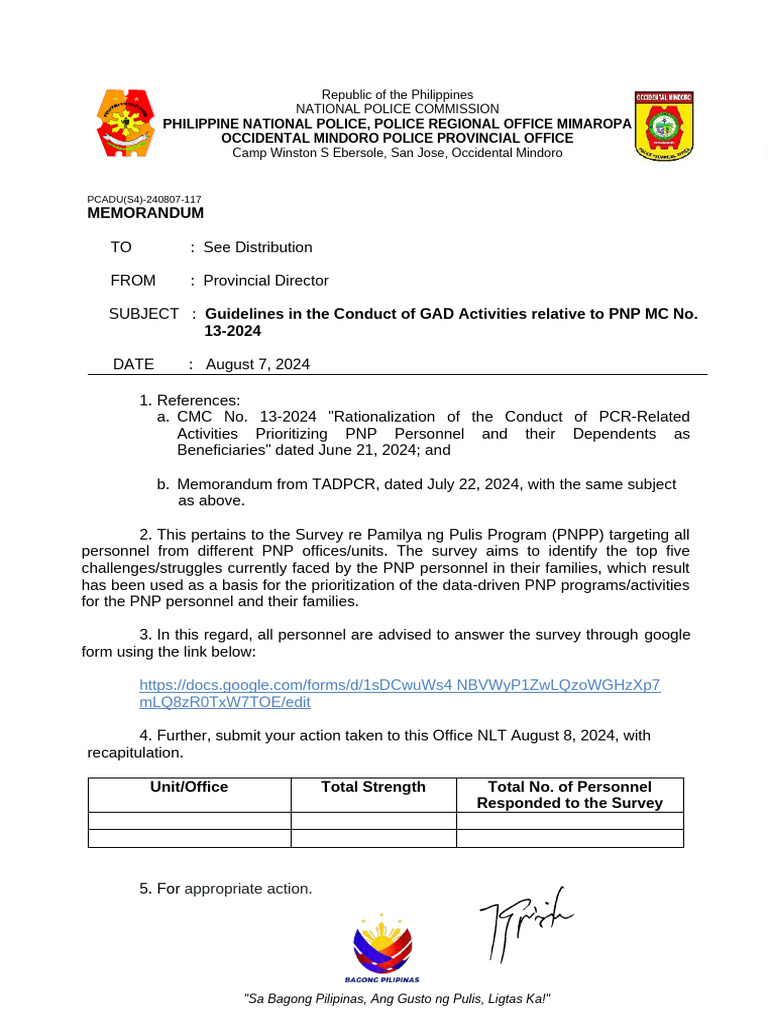 Guidelines for PNP GAD Activities | PDF