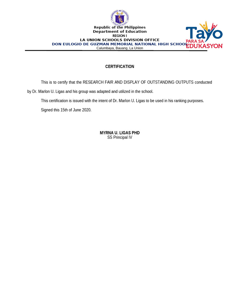 Certification of Research Fair Participation | PDF