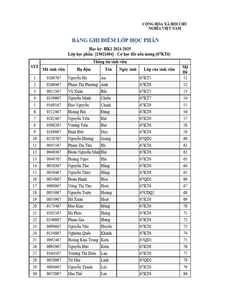 (13021604) - Co Hoc Dat Nen Mong (67KT6) - Ma de BTL | PDF