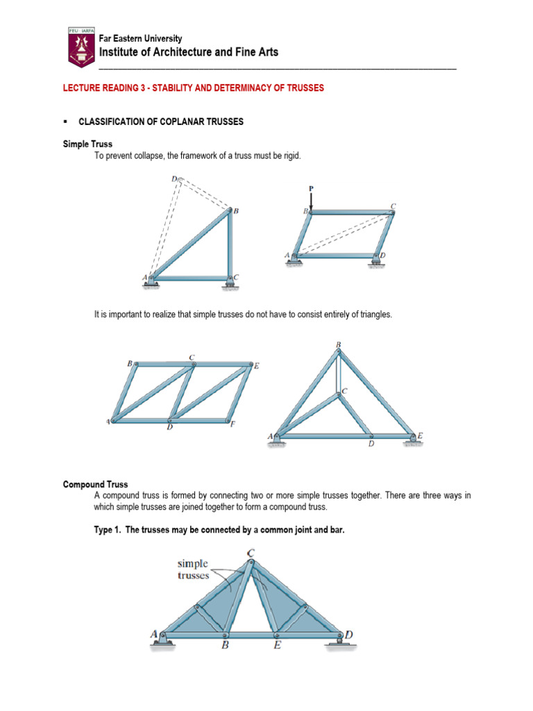 Lecture 3-Stability & Determinacy of Trusses | PDF | Truss | Structural Engineering