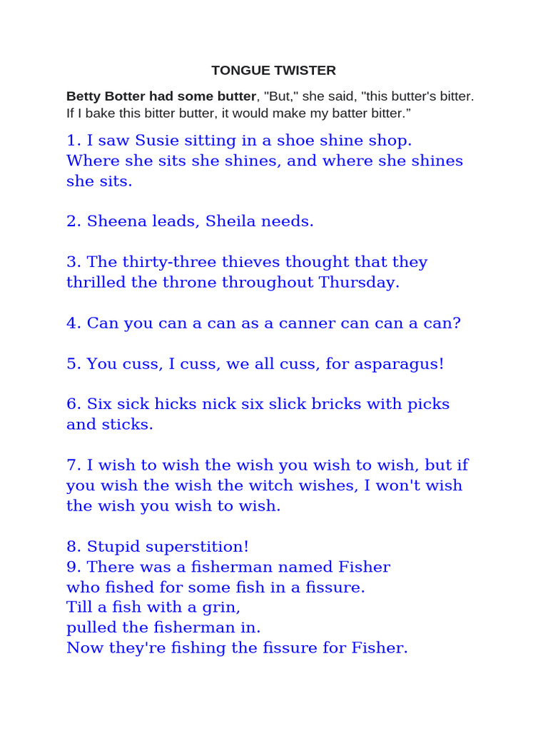 Tongue Twister | PDF | Cooking, Food & Wine