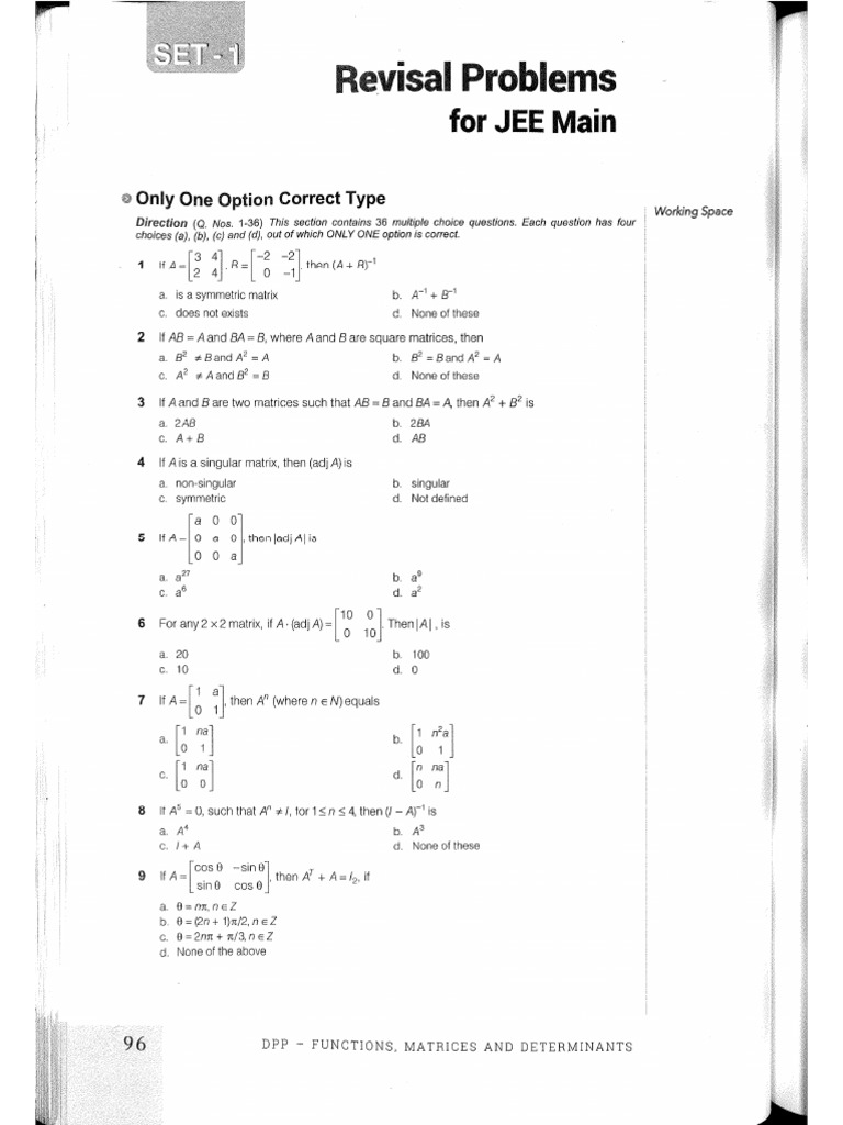 Jee Main Revisal Problems Matrices and Determinants | PDF