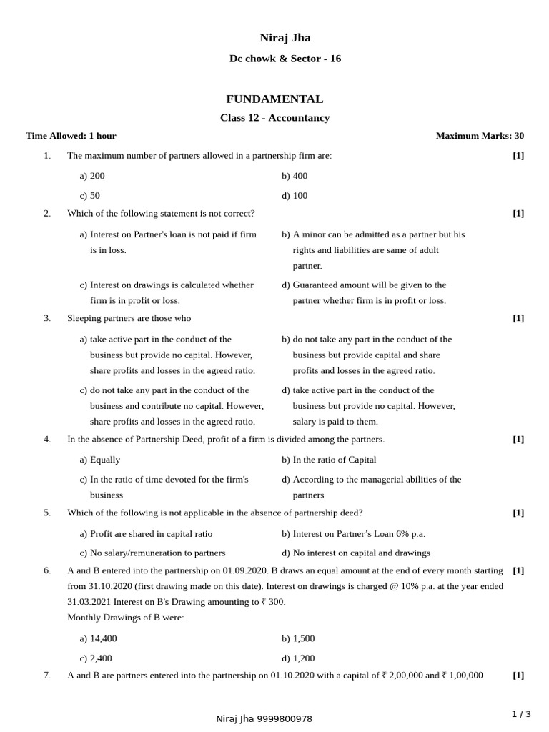 Fundamental 1 Question | PDF | Partnership | Interest
