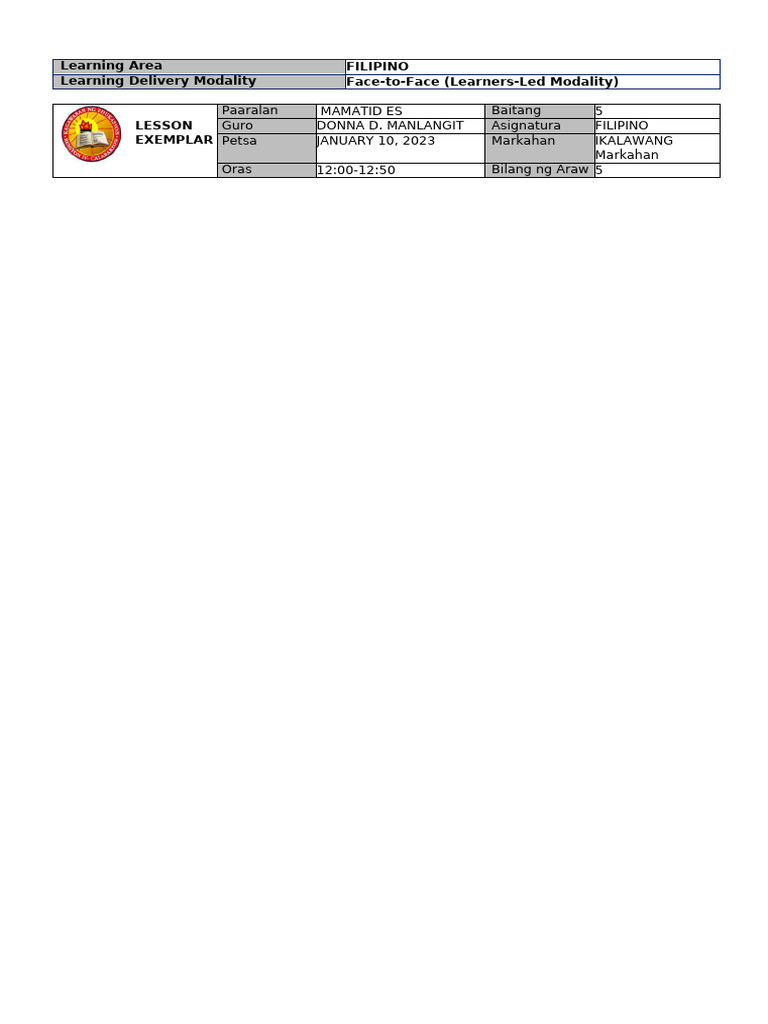 MANLANGIT CO2 Q2 WEEK 7 Filipino 5 1 | PDF