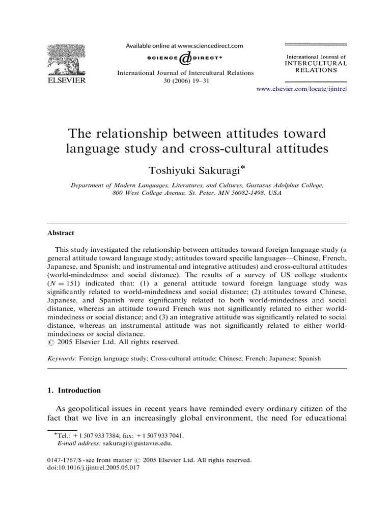Relationship Between Attitudes Toward Language Study and Cross-Cultural ...