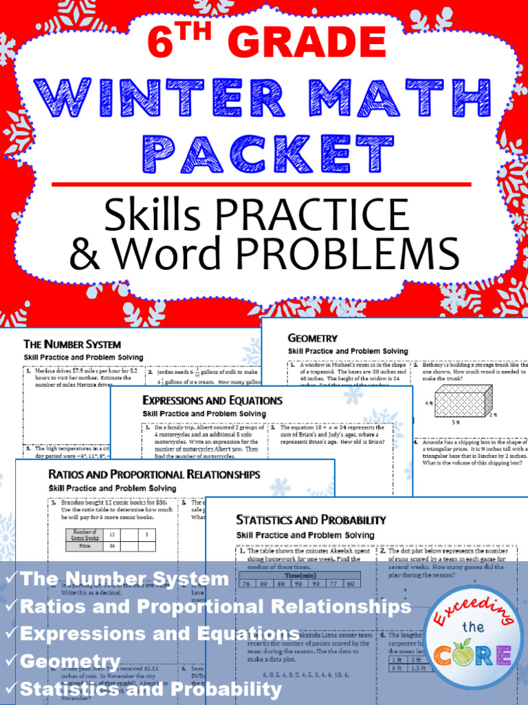 07 - 6th Grade WINTER - December MATH PACKET - (COMMON CORE Assessment ...
