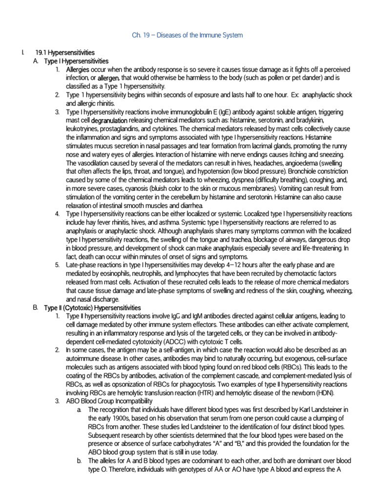 Ch. 19 - Diseases of The Immune System Chapter Outline | PDF