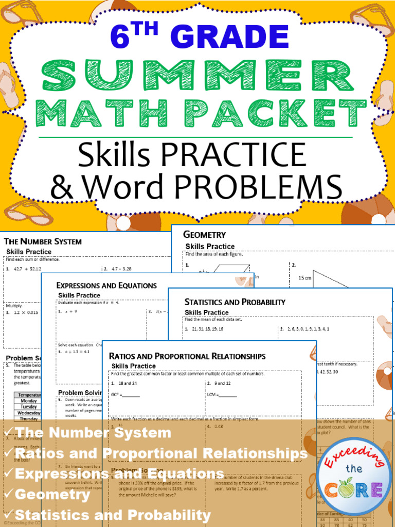 10 - 6th Grade Summer - June - July Math Packet - (Common Core ...