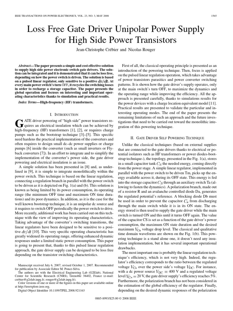 Loss Free Gate Driver Unipolar Power Supply For High Side Power ...
