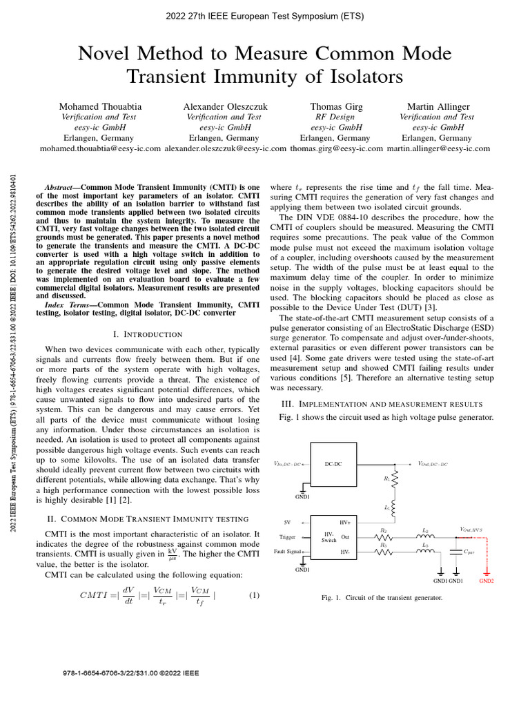 Novel Method To Measure Common Mode Transient Immunity of Isolators ...