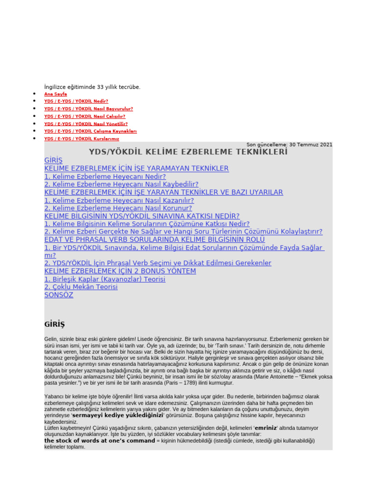 yds kelime ezberleme taktikleri | PDF