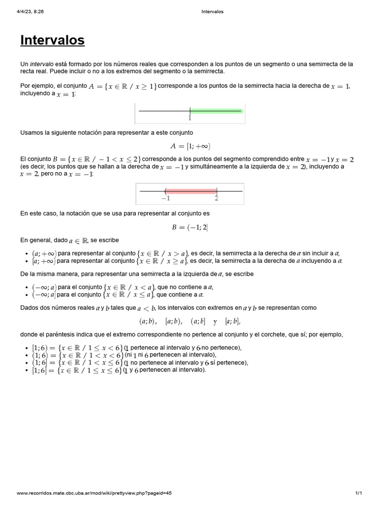 Tipos de Intervalos en Matemáticas | PDF