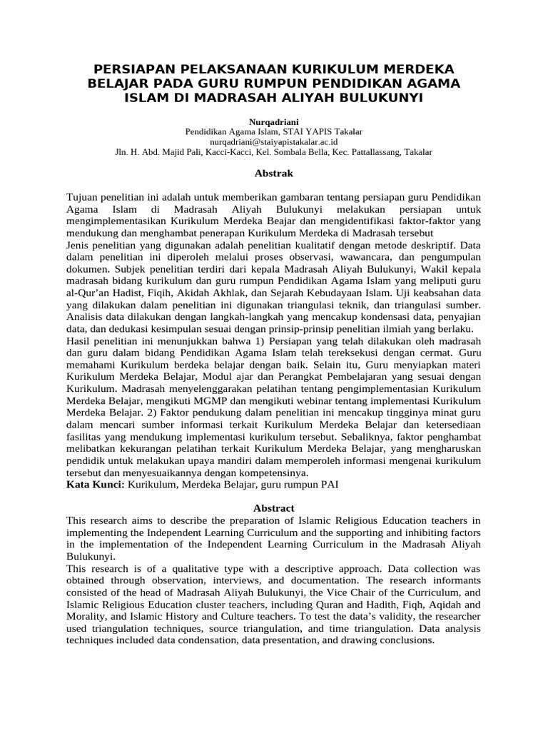Persiapan Pelaksanaan Kurikulum Merdeka Belajar Pada Guru Rumpun Pendidikan Agama Islam Di ...