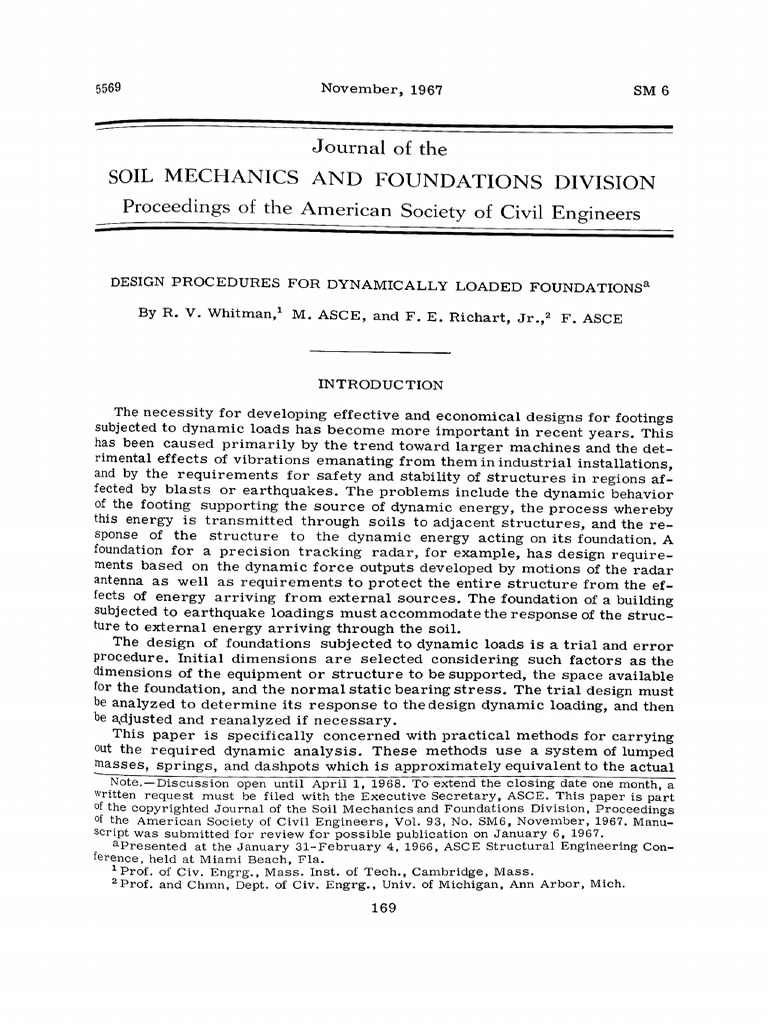 Whitman Richart 2021 Design Procedures For Dynamically Loaded ...