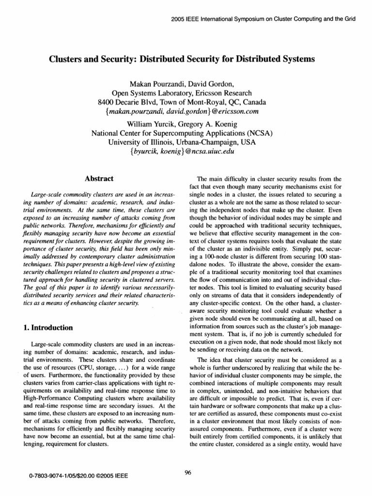 Clusters and Security Distributed Security For Distributed Systems ...