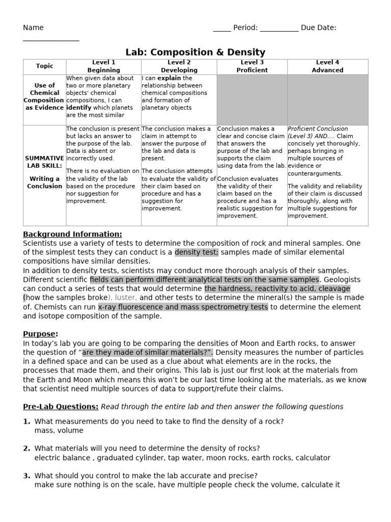5.2 - Lab-Composition and Density | PDF | Validity (Statistics) | Volume