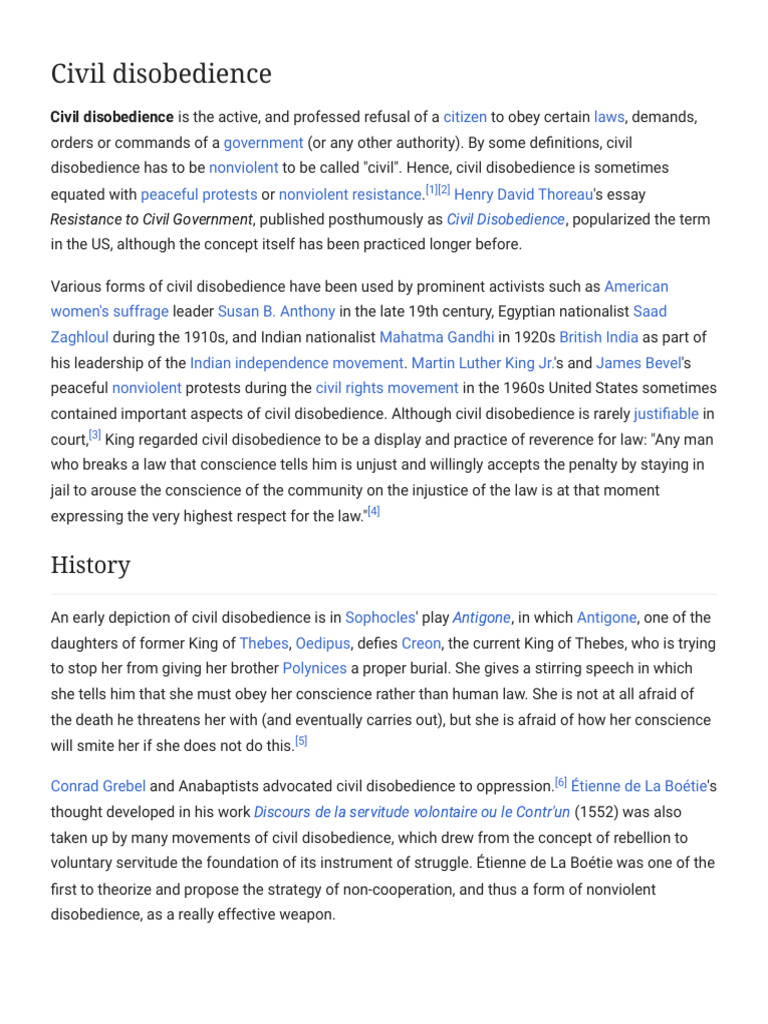 Civil Disobedience - Wikipedia | PDF | Civil Disobedience | Plea