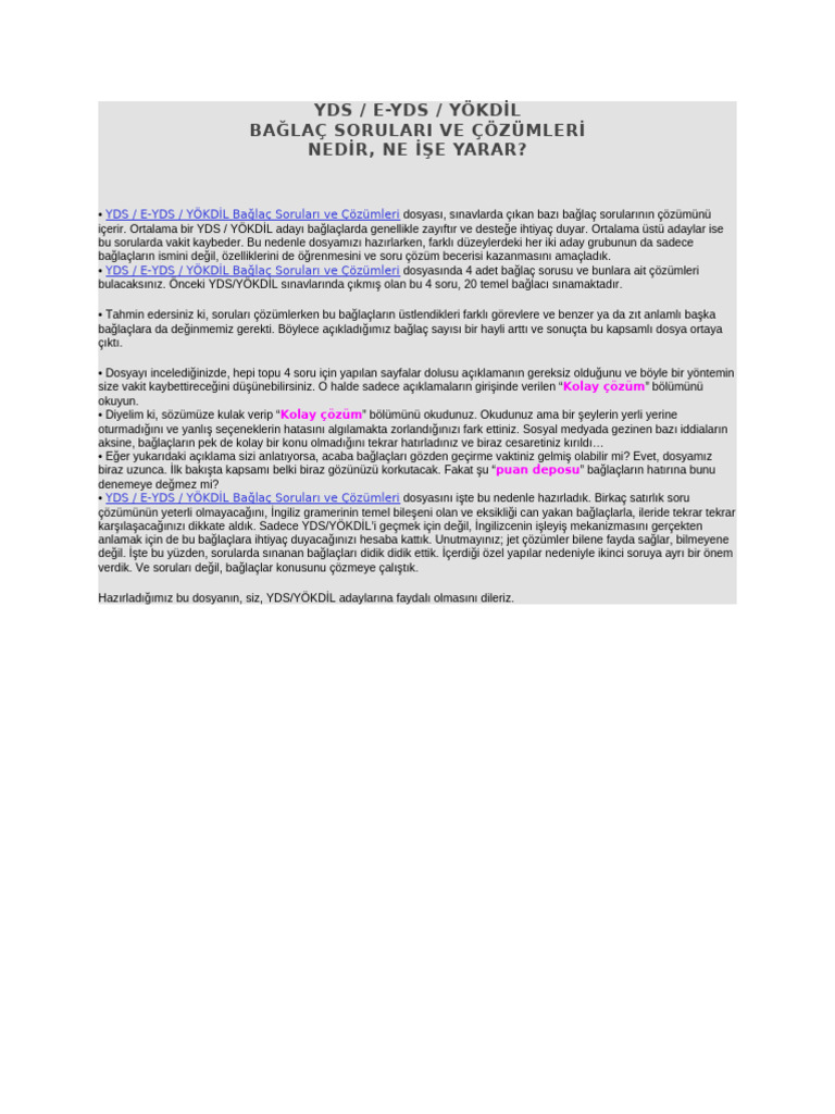 Yds Baglac Sorulari Cozumu2024 | PDF