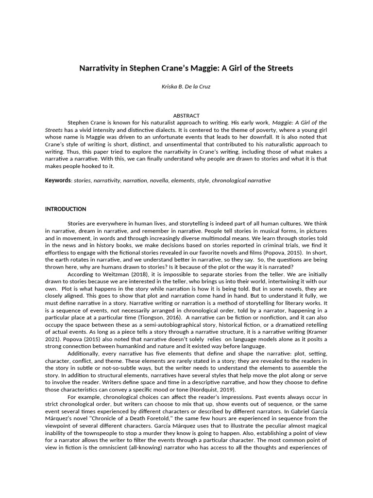 Narrativity in Stephen Crane's Maggie: A Girl of The Streets (KRISKA B ...