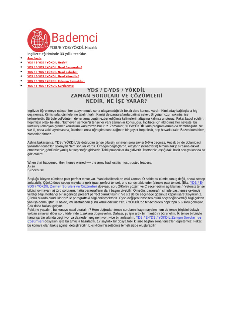 yds zaman soruları | PDF
