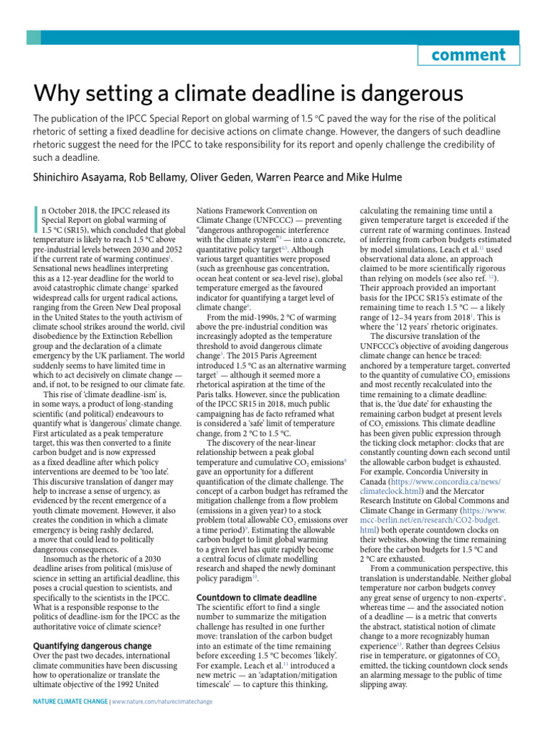 Why Setting A Climate Deadline Is Dangerous-Article | PDF | Climate ...