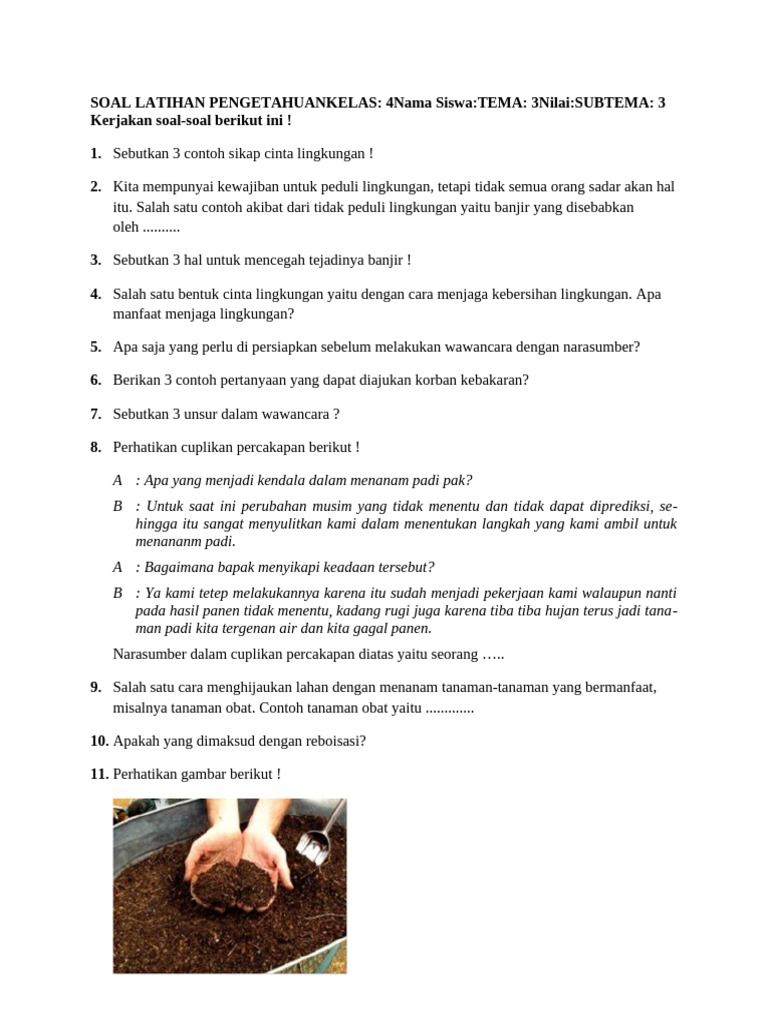 Soal Latihan Kelas 4 Tema 3 | PDF