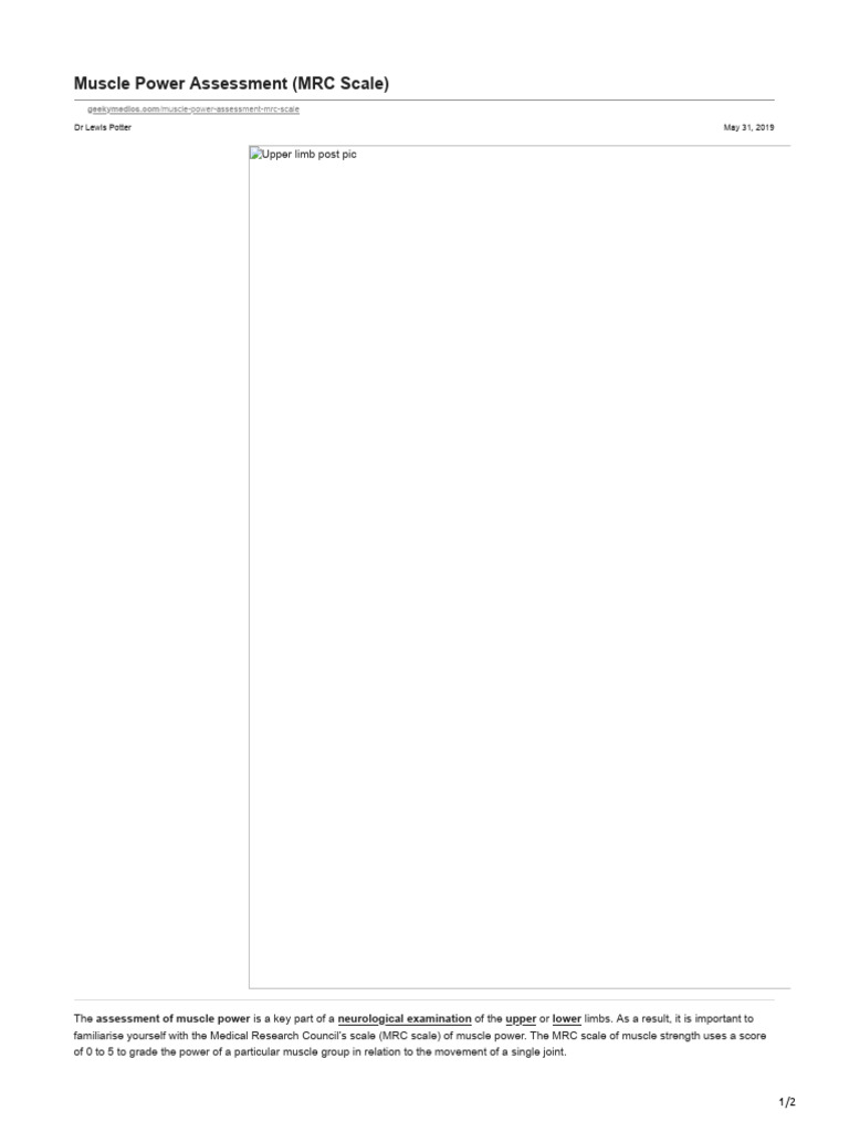 Muscle Power Assessment MRC Scale | PDF | Wellness | Science & Mathematics