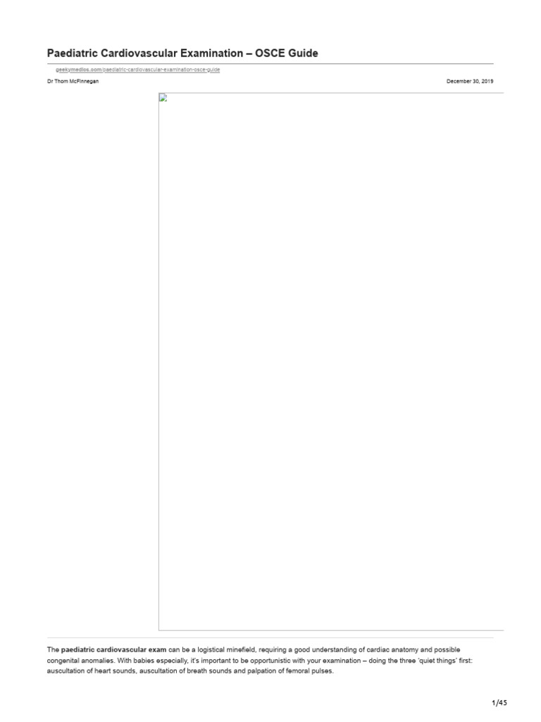 Paediatric Cardiovascular Examination OSCE Guide | PDF | Pulse | Heart