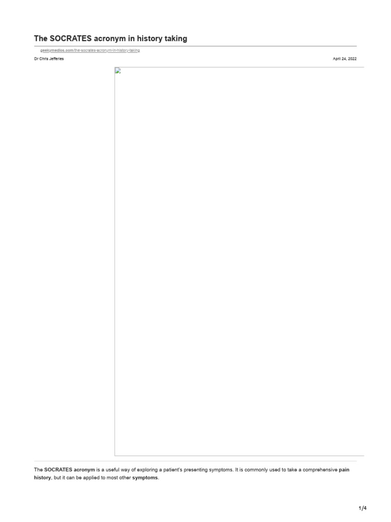 The SOCRATES Acronym in History Taking | PDF | Pain | Thorax