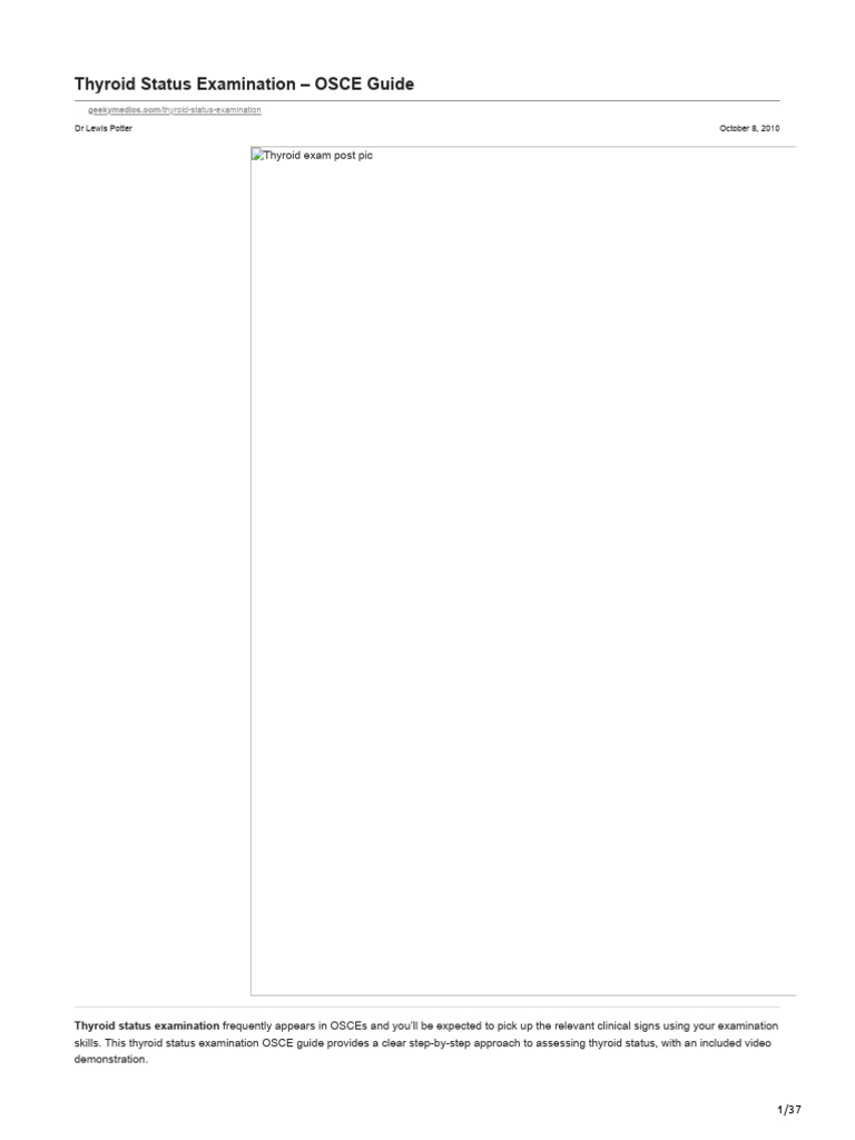 Thyroid Status Examination OSCE Guide | PDF | Thyroid | Hyperthyroidism