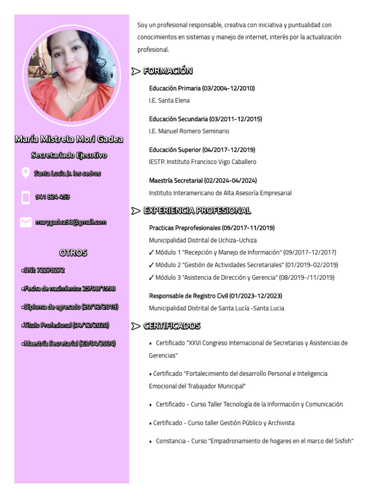 Perfil Profesional de María Mori Gadea | PDF