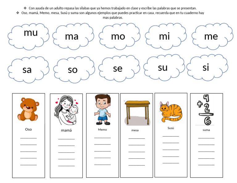 Práctica de Sílabas y Palabras Básicas | PDF