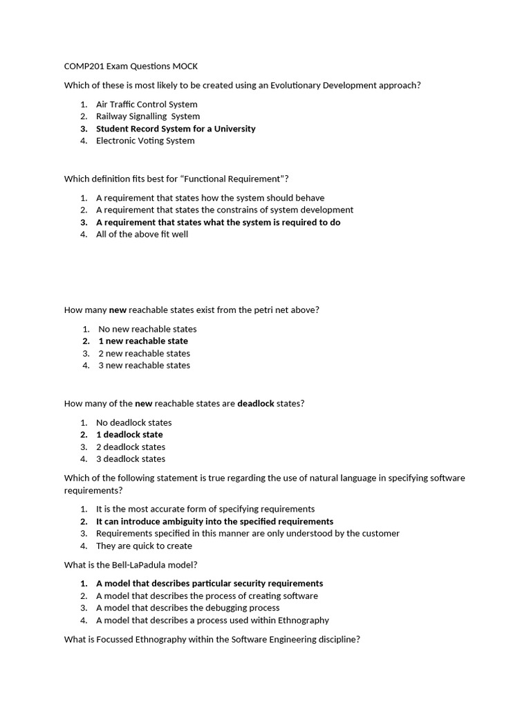 COMP201 Exam Questions MOCK - Answers | PDF | Software | Computing