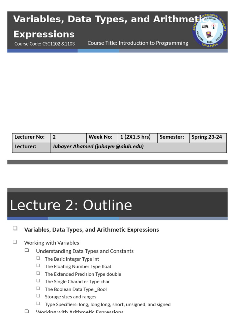 Lecture 2 DataTypesOperators IP | PDF | Data Type | Integer (Computer ... Lecture 2 DataTypesOperators IP | PDF | Data Type | Integer (Computer ...