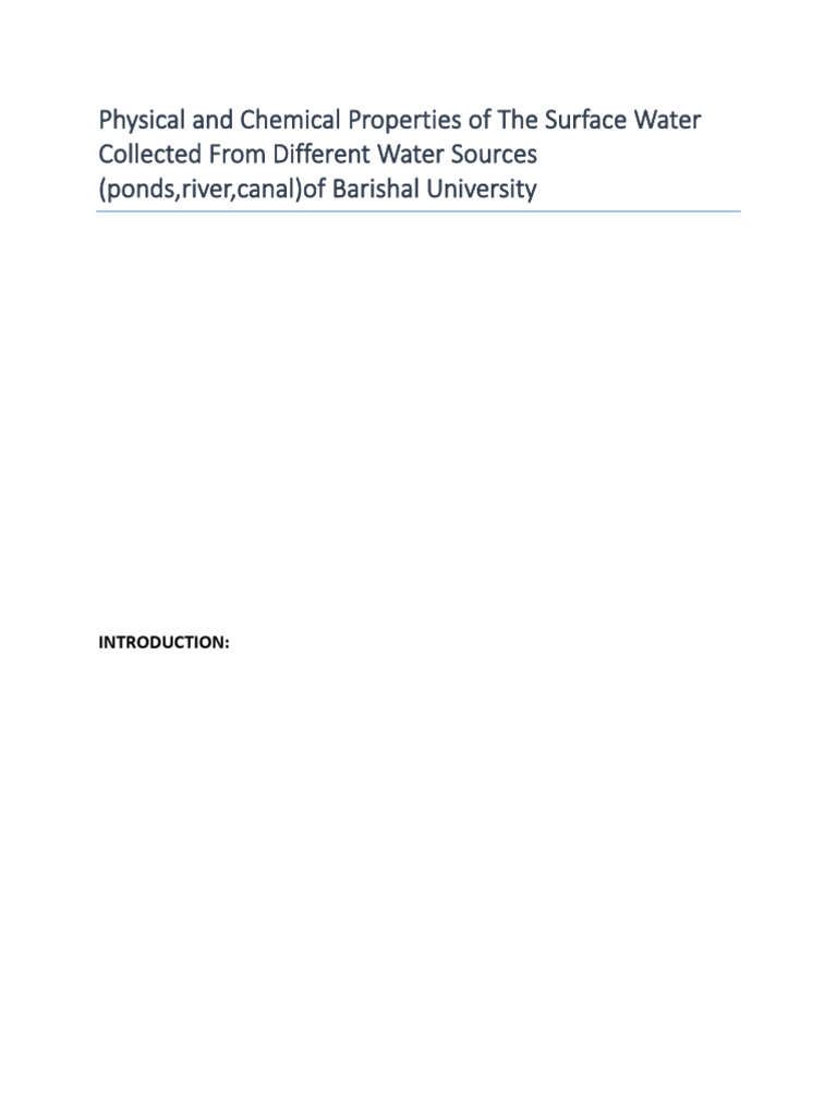Physical and Chemical Properties of The Surface Water Collected From ...