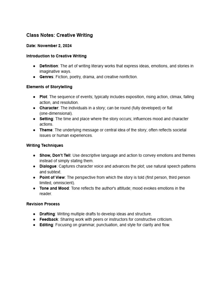 Class Notes - Creative Writing | PDF