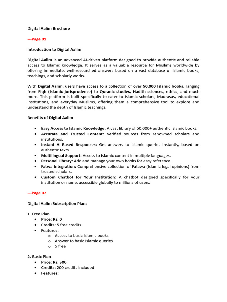 Digital Aalim - Islamic Chatbot - Broucher English | PDF | Fatwa | Ulama