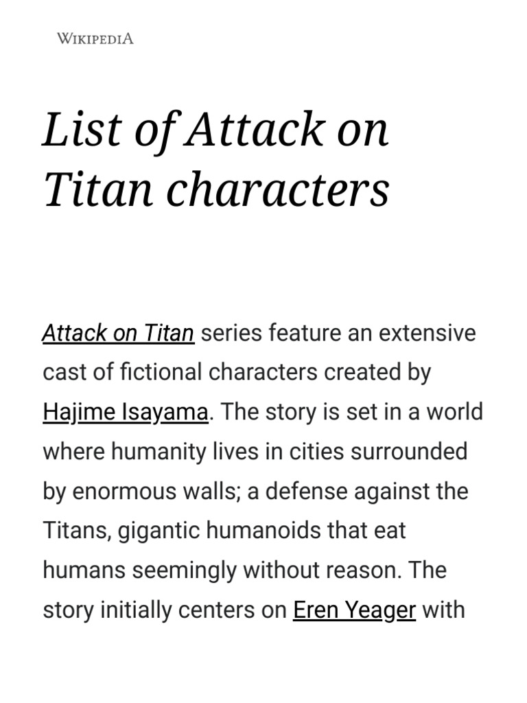 List of Attack On Titan Characters - Wikipedia | PDF