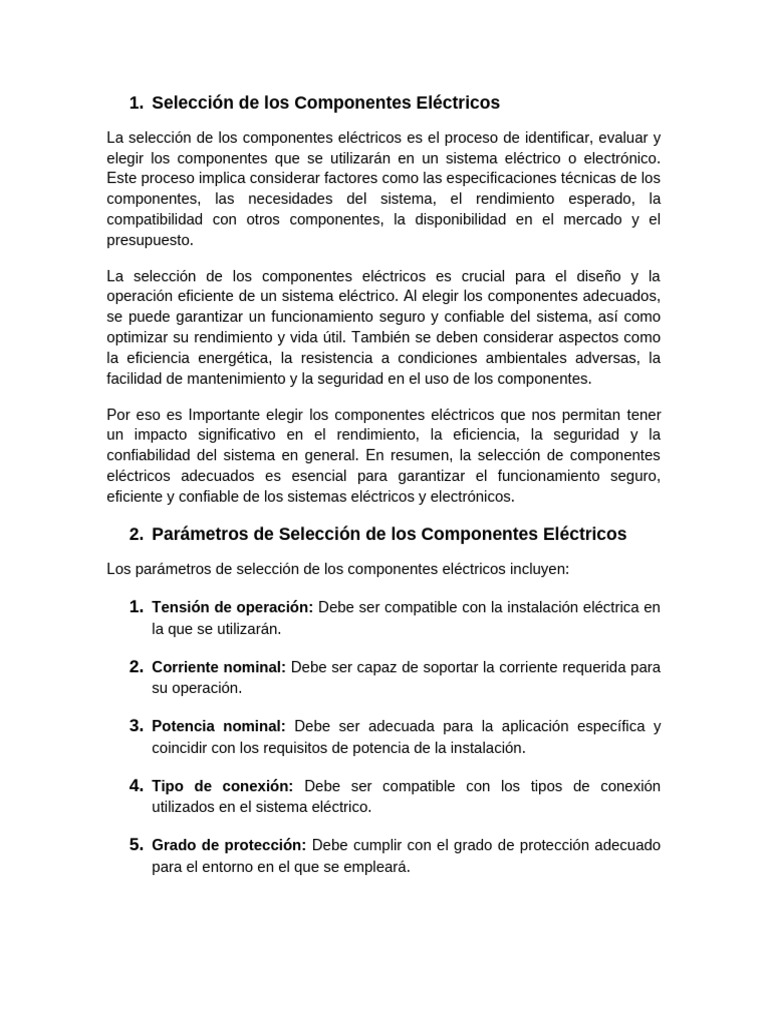 Selección de los Componentes Eléctricos | PDF | Ingenieria Eléctrica ...