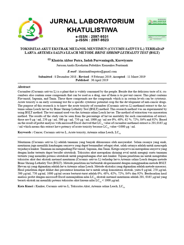 Jurnal Laboratorium Khatulistiwa: e-ISSN: 2597-9531 p-ISSN: 2597-9523 | PDF