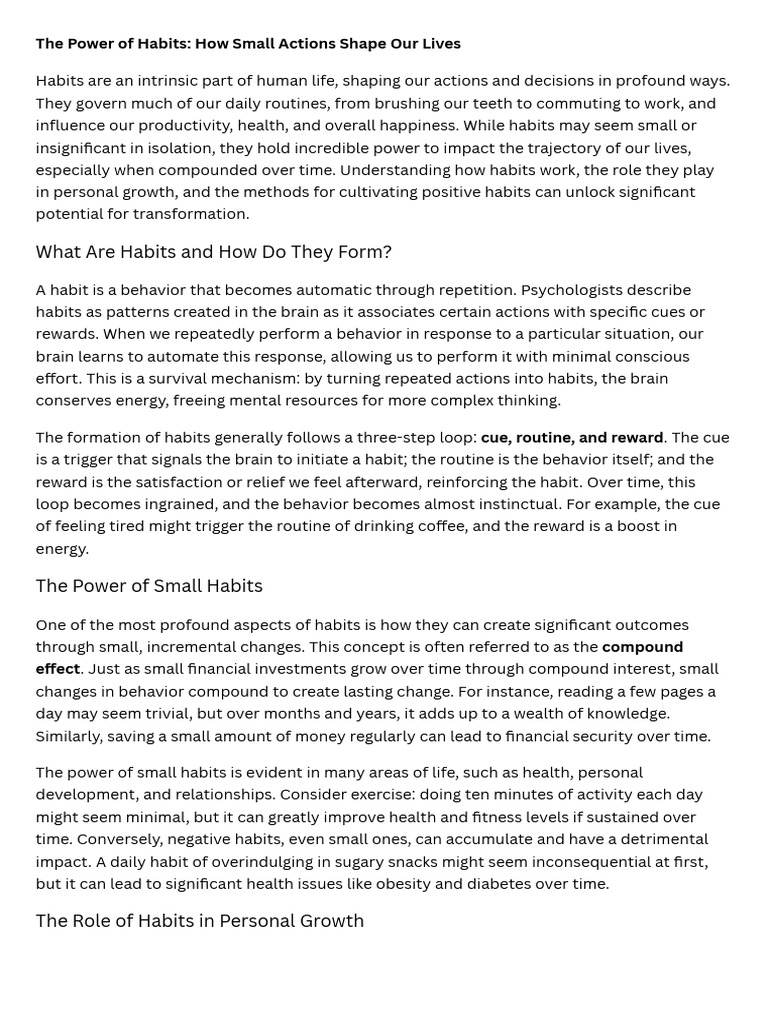 The Power of Small Habits Explained | PDF | Habits | Psychology