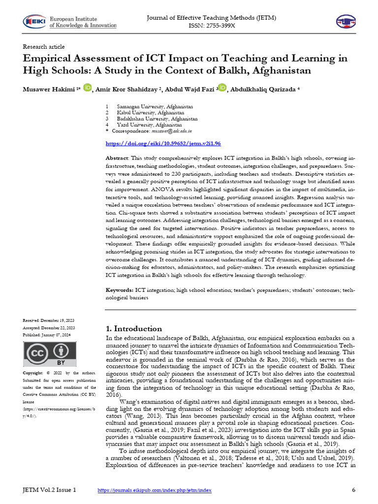 Empirical Assessment of ICT Impact On Teaching 11 | PDF | Methodology ...