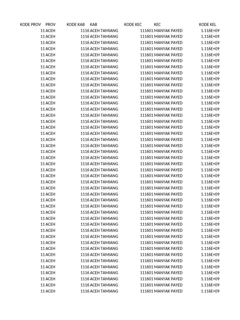 Aceh Tamiang Administrative Codes | PDF