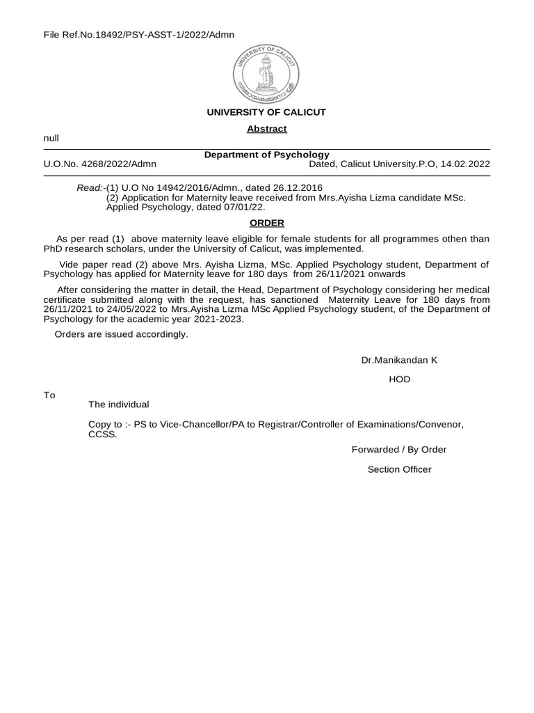 Maternity Leave Approval for MSc Student | PDF