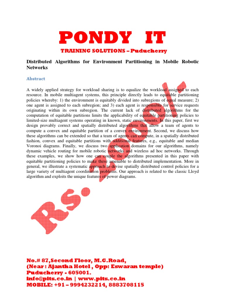 Distributed Algorithms For Environment Partitioning In Mobile Robotic Networks Pdf Business