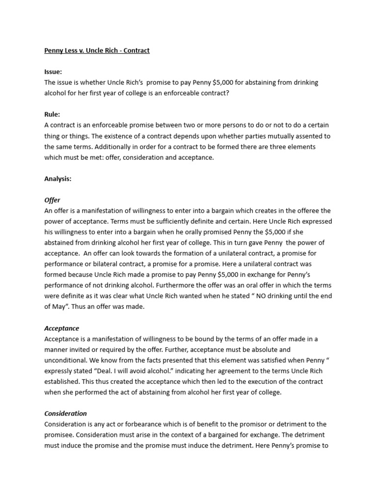 Enforceability of Penny's Contract with Uncle Rich | PDF ...