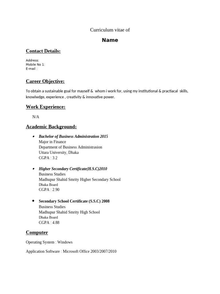 CV01 | PDF | Business | Finance & Money Management