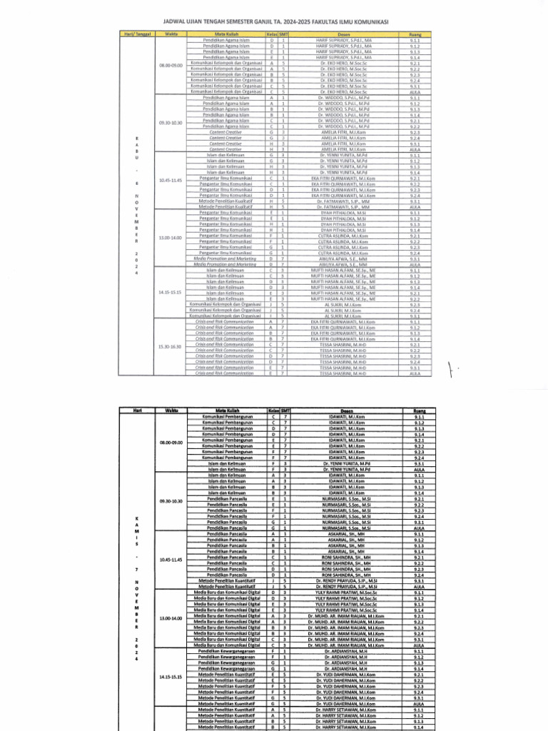 Jadwal Ujian Tengah Semester (UTS) Ganjil TA. 2024-2025 | PDF