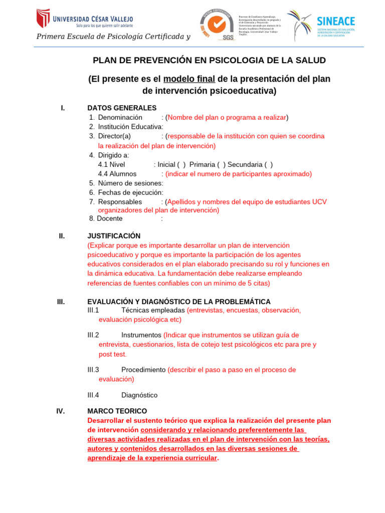 ESQUEMA PLAN DE INTERVENCIÓN - PSIC. DE LA SALUD | PDF | Sicología | Evaluación